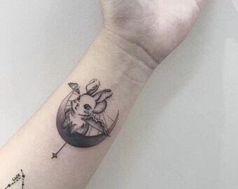Rabbit Moon Tattoo - Etsy