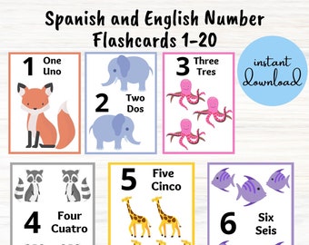 Number Cards 1-20 Animal Number Flashcards Italian Number Cards ...