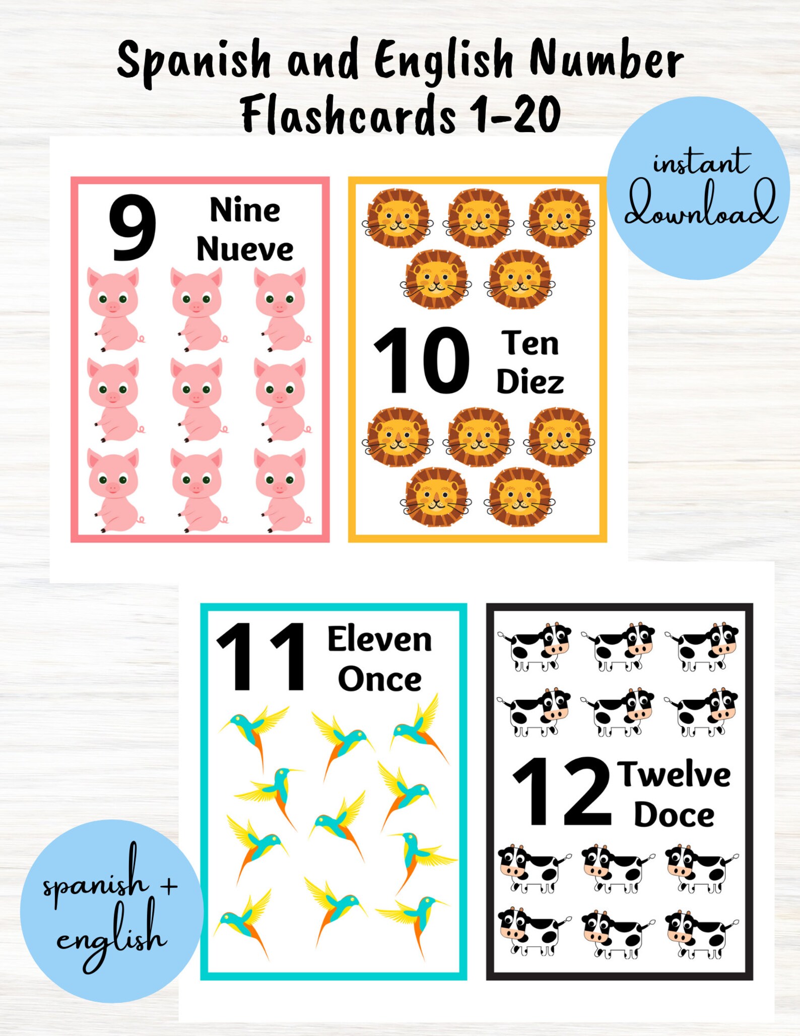 Number Cards 1-20 Animal Number Flashcards Spanish Number Cards ...