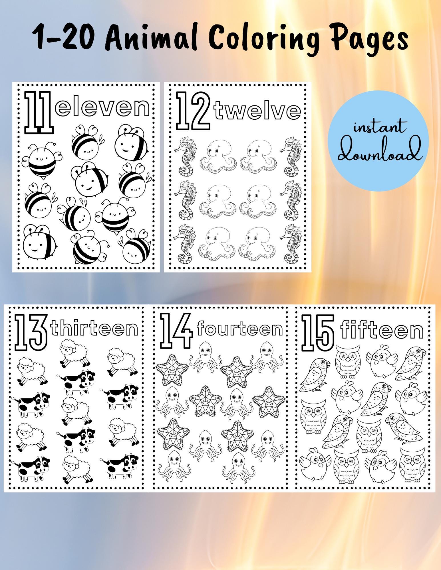 Number Coloring Pages 1-20 Counting Numbers Kindergarten Preschool Prek ...