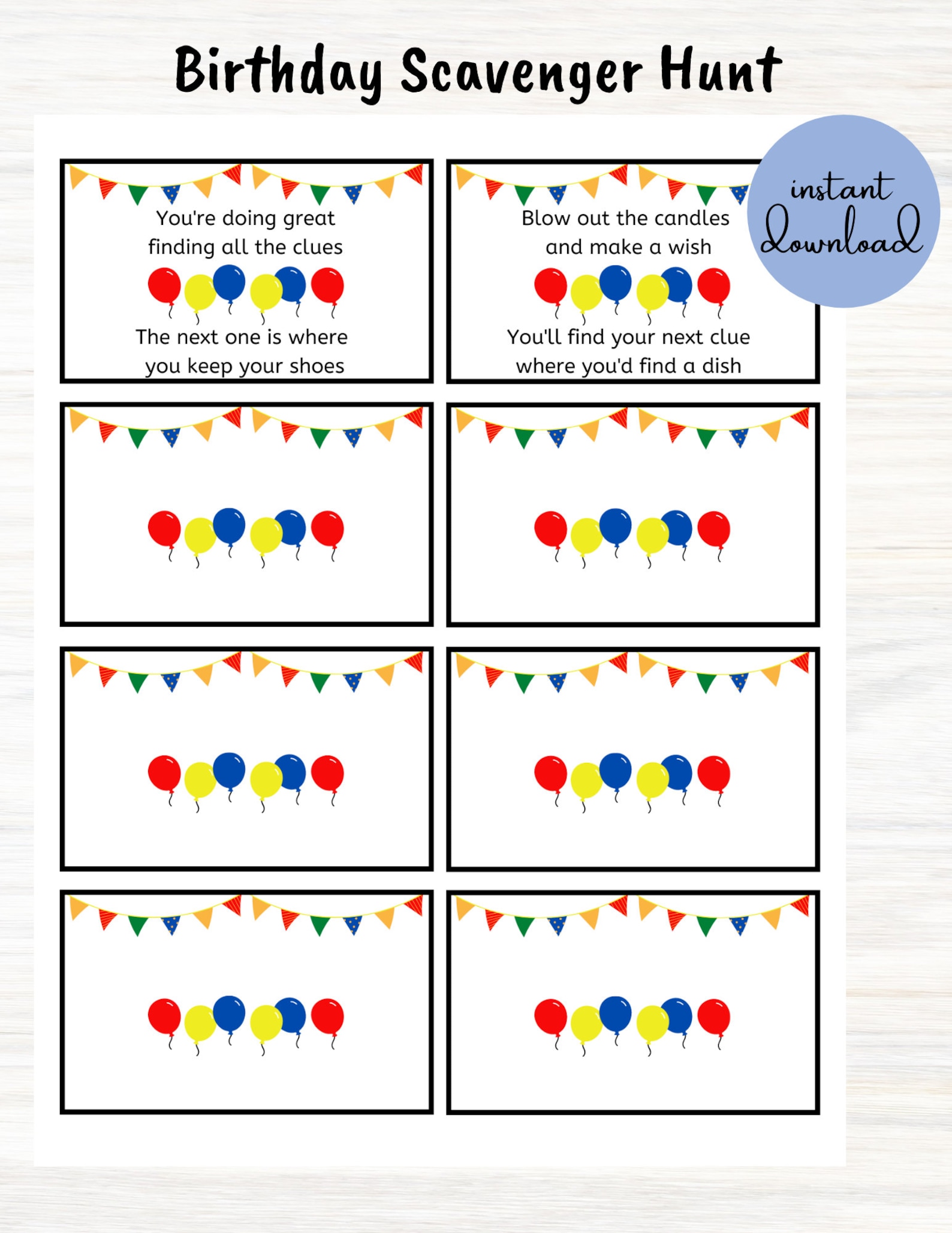 Birthday Scavenger Hunt Clue Cards | Birthday Treasure Hunt | Printable ...