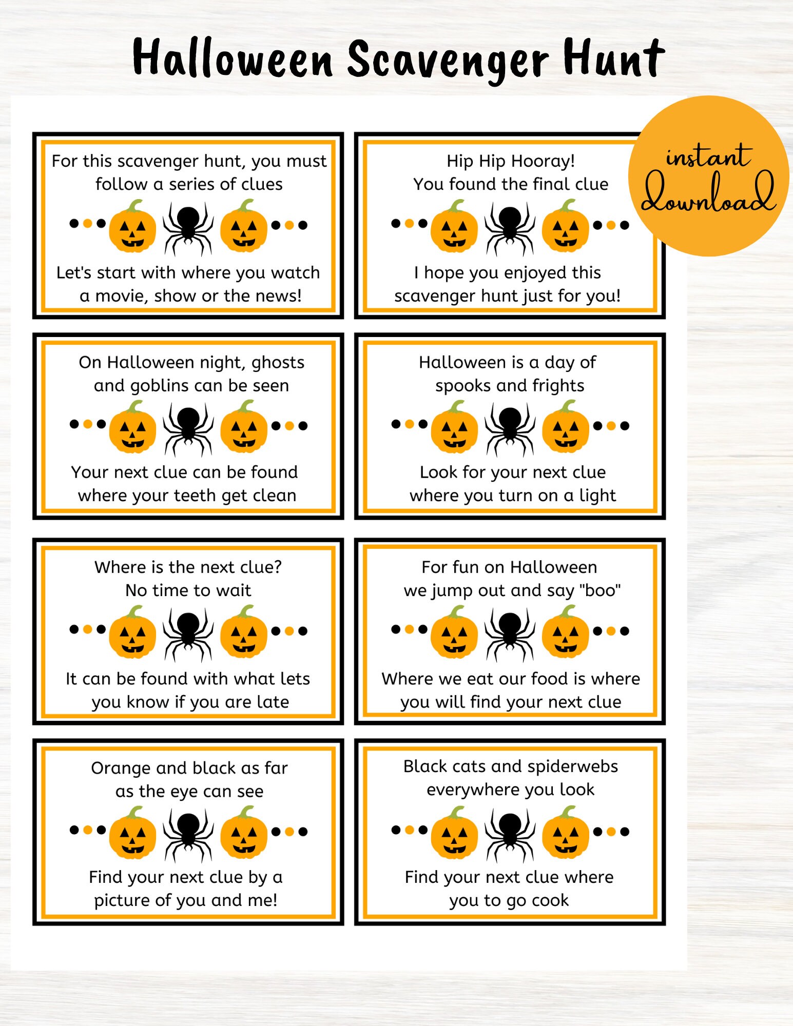 Halloween Scavenger Hunt Clue Cards| Halloween Treasure Hunt| Halloween ...