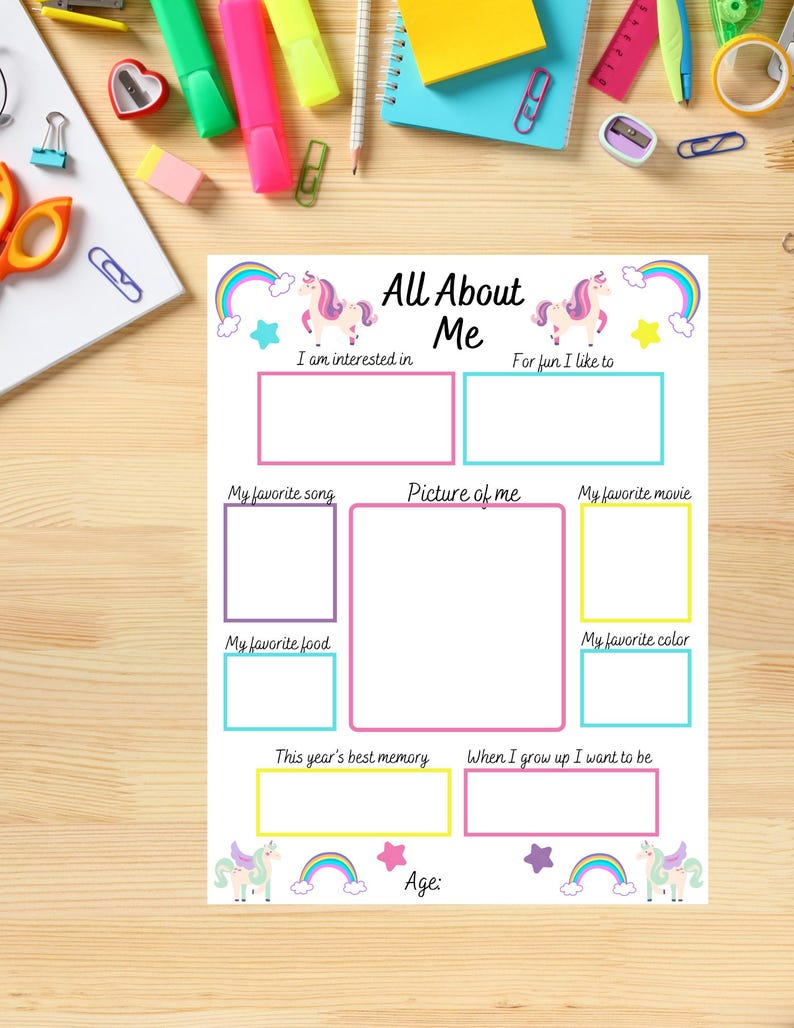 All About Me Worksheet, Kid Questionnaire, Back to School, First Day of ...