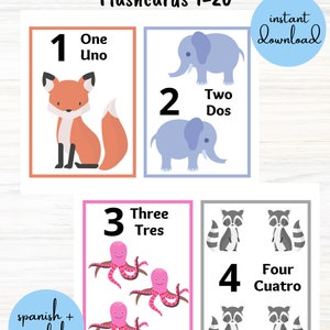 Number Cards 1-20 Animal Number Flashcards Spanish Number Cards ...
