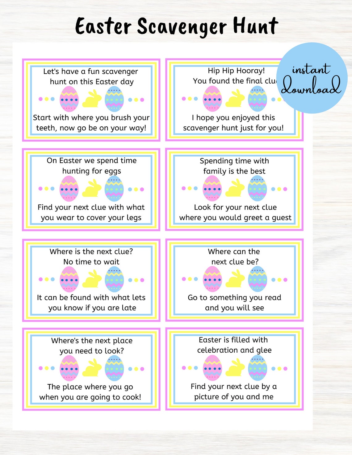 Easter Scavenger Hunt Clue Cards| Easter Treasure Hunt| Easter Gift ...