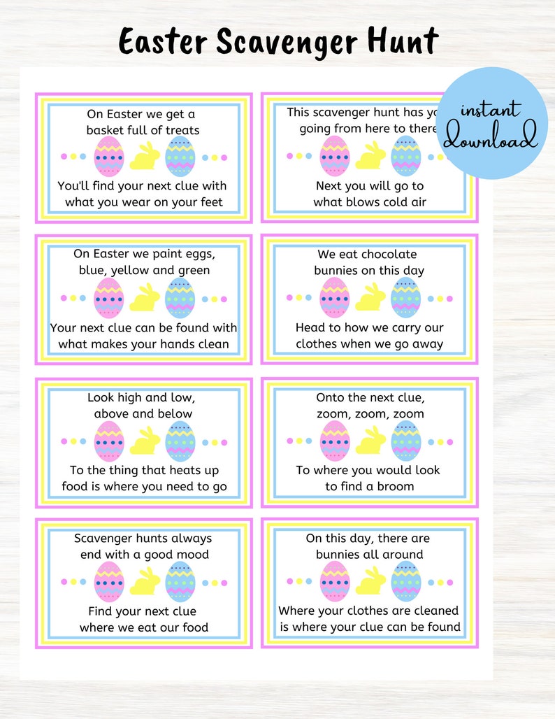 Easter Scavenger Hunt Clue Cards| Easter Treasure Hunt| Easter Gift ...