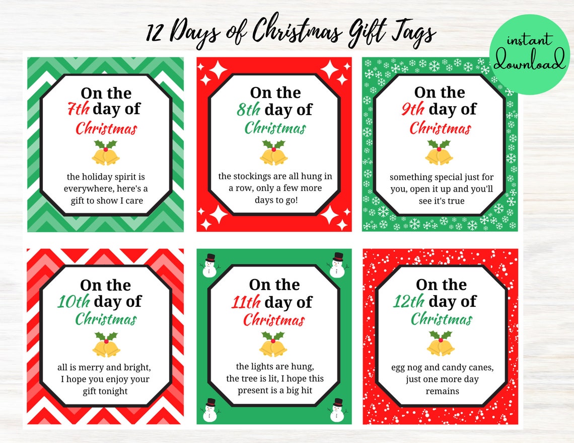 12 Days of Christmas Gift Tags | 12 Days of Christmas Printable | 12 ...