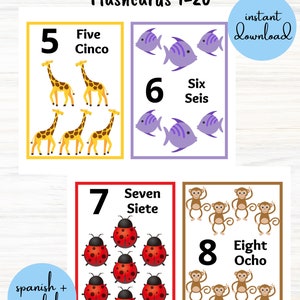 Number Cards 1-20 Animal Number Flashcards Spanish Number Cards ...