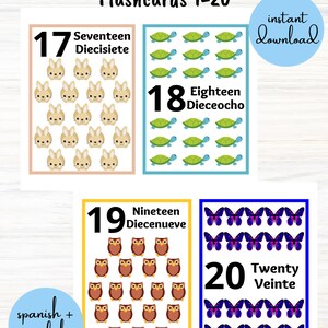 Number Cards 1-20 Animal Number Flashcards Spanish Number Cards ...