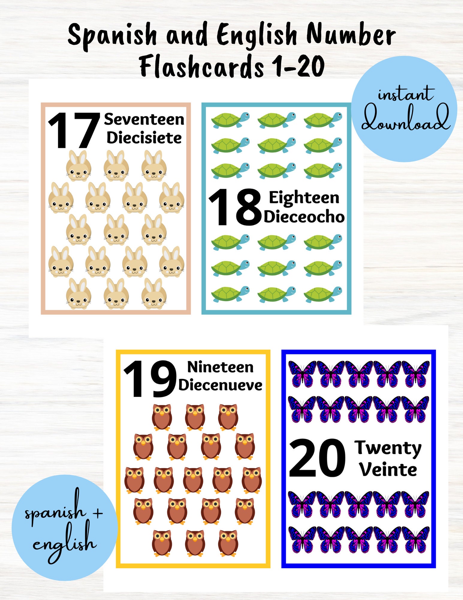 Number Cards 1-20 Animal Number Flashcards Spanish Number Cards ...