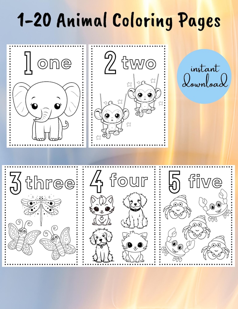 Number Coloring Pages 1-20 Counting Numbers Kindergarten Preschool Prek ...