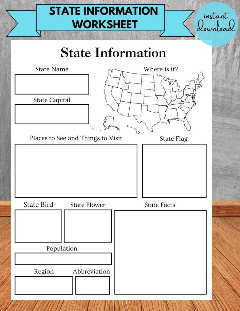 US State Worksheet State Information Research Kids History Homeschool ...