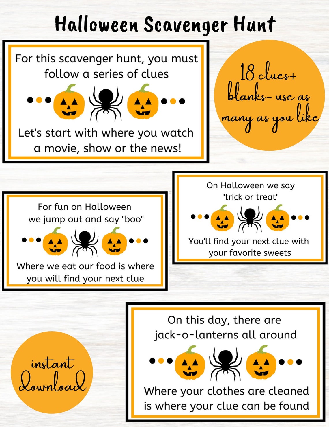 Halloween Scavenger Hunt Clue Cards| Halloween Treasure Hunt| Halloween ...