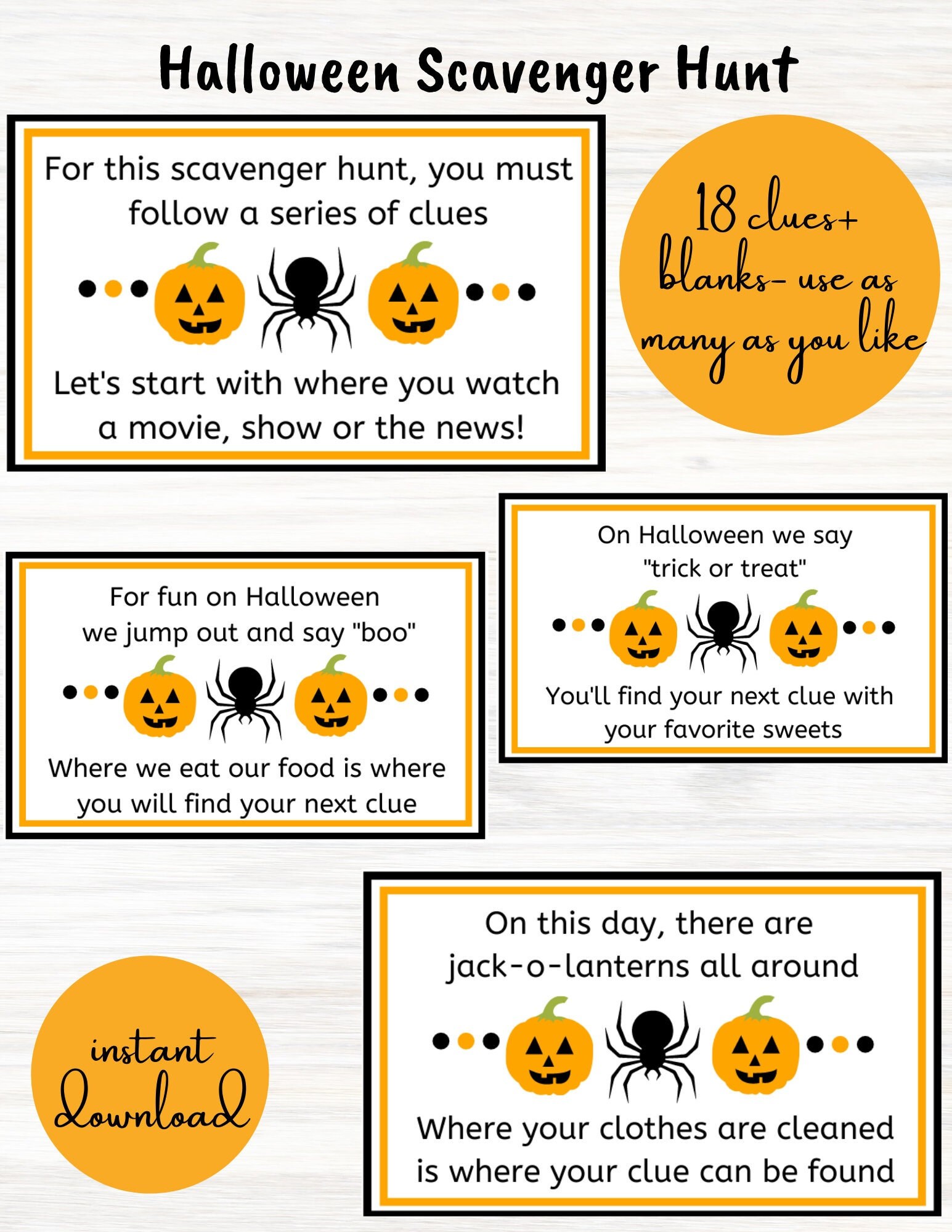 Halloween Scavenger Hunt Clue Cards| Halloween Treasure Hunt| Halloween ...