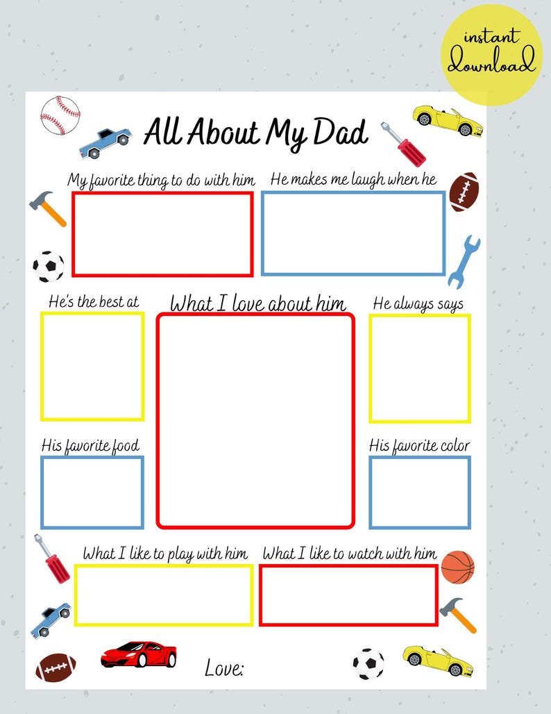All About My Dad Printable Worksheet, Kids Activity Sheet, Homeschool ...