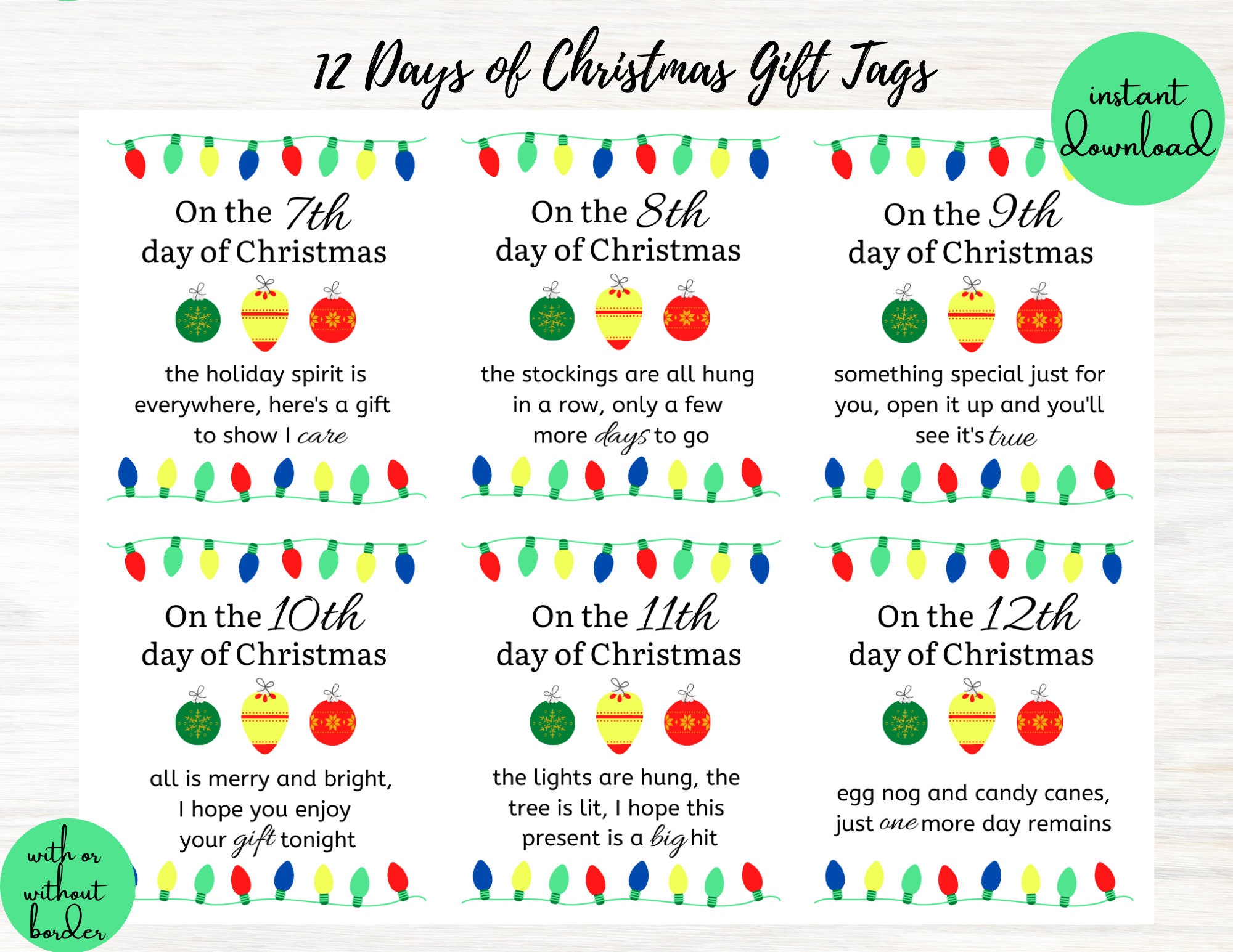 12 Days of Christmas Gift Tags | 12 Days of Christmas Printable ...