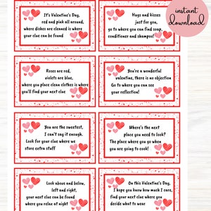 Valentine's Day Scavenger Hunt Clue Cards| Valentine's Day Treasure ...
