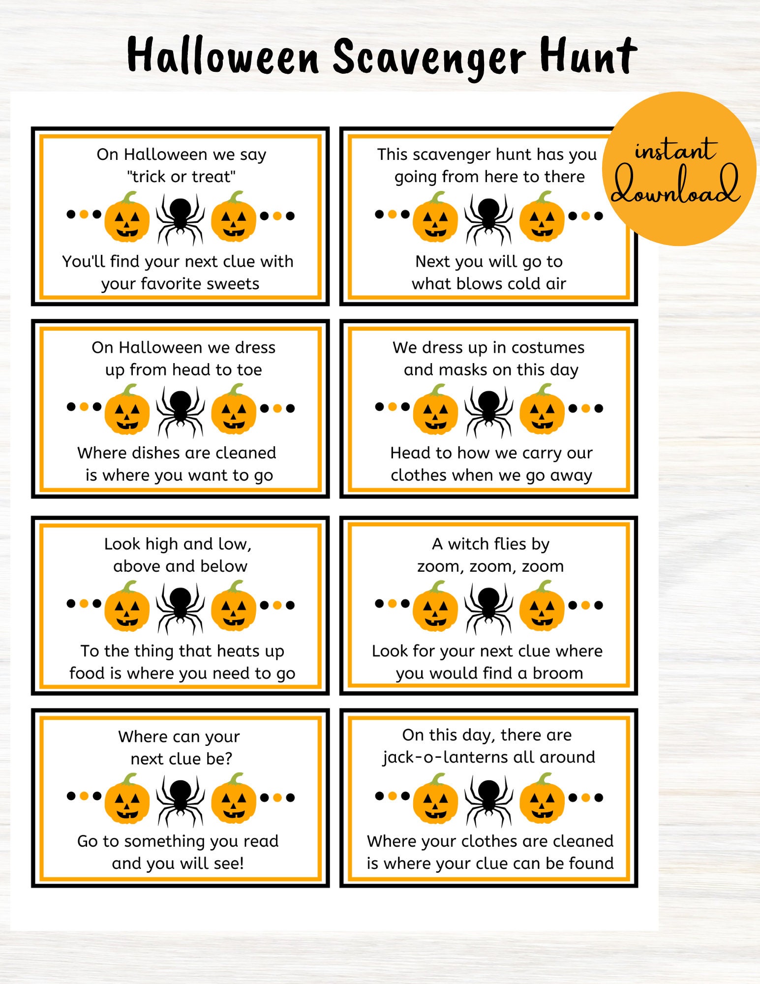 Halloween Scavenger Hunt Clue Cards| Halloween Treasure Hunt| Halloween ...