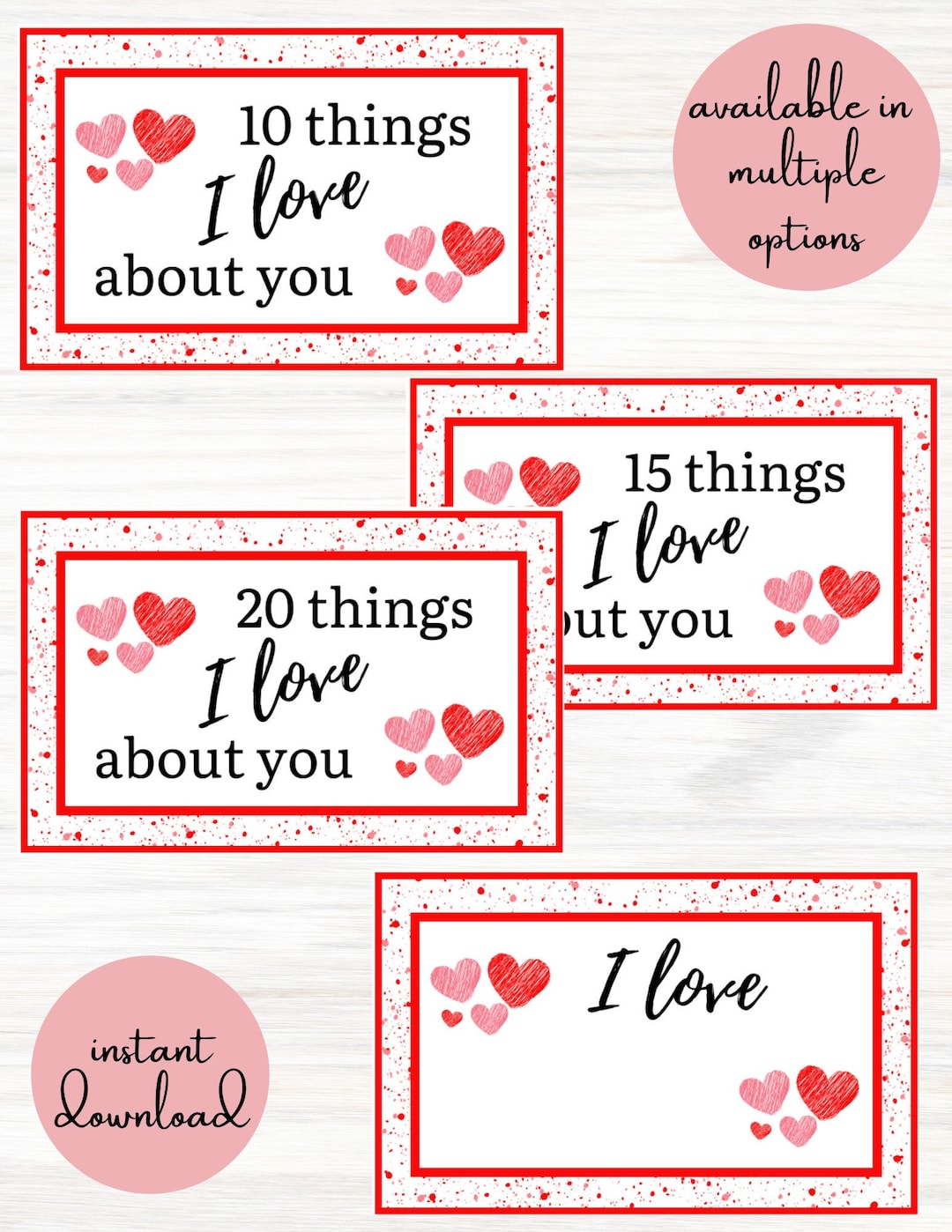 10 15 20 Things I Love About You Multiple Options | Coupon Booklet ...