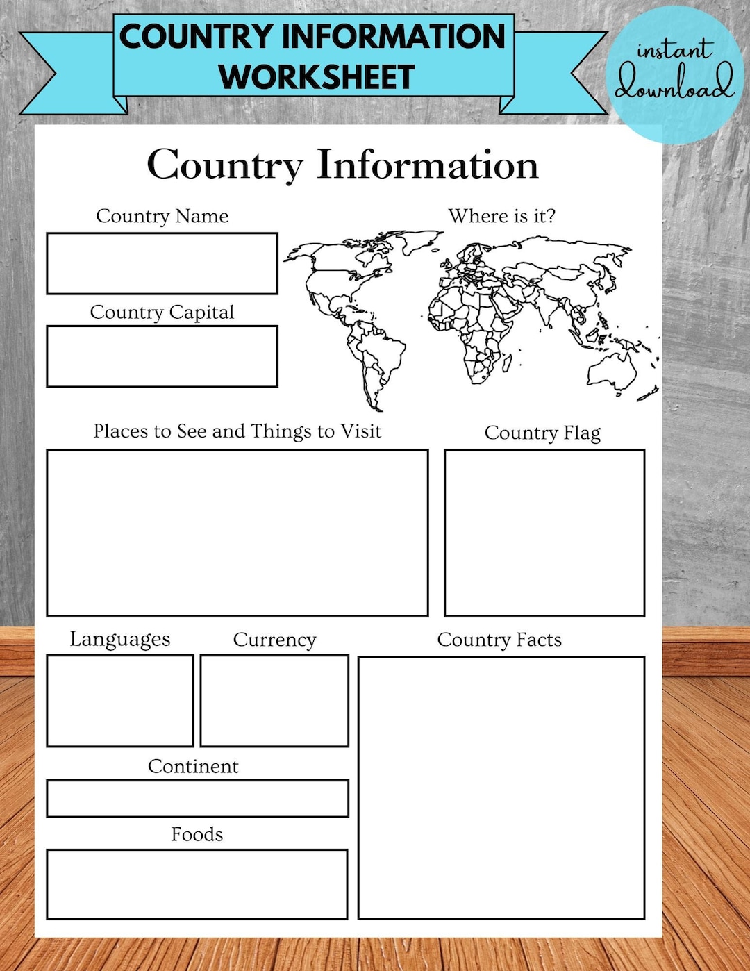 Country Worksheet Information Research Kids History Homeschool Project Country Facts Country ...