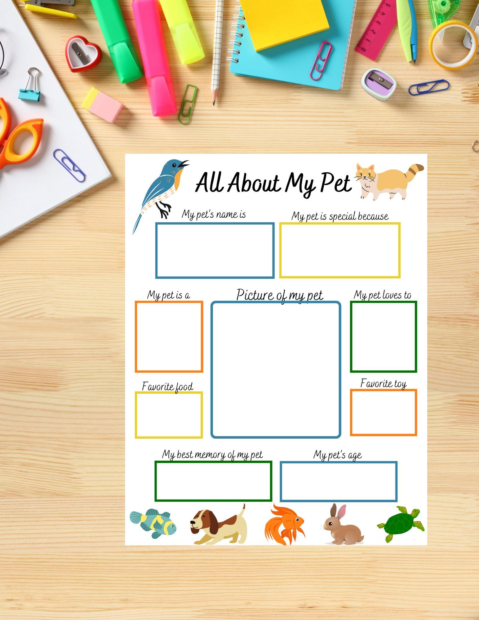 All About My Pet Printable Worksheet, Kids Activity Sheet, Homeschool ...