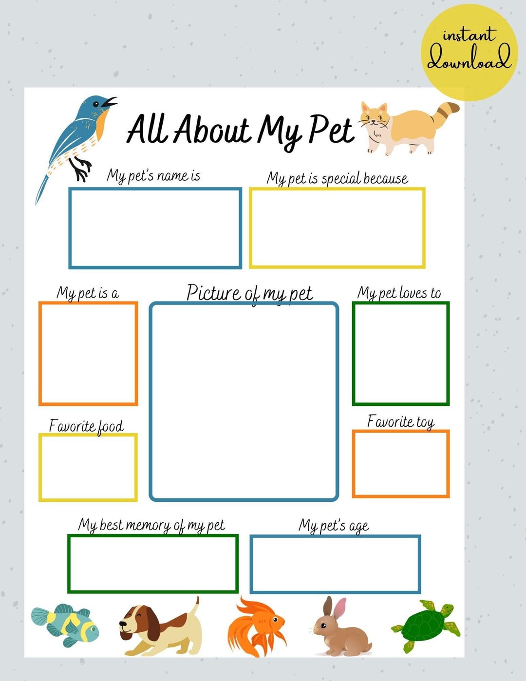 All About My Pet Printable Worksheet, Kids Activity Sheet, Homeschool ...