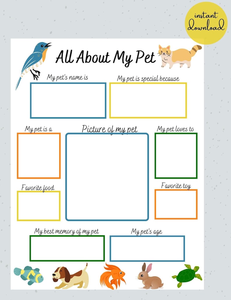All About My Pet Printable Worksheet, Kids Activity Sheet, Homeschool ...
