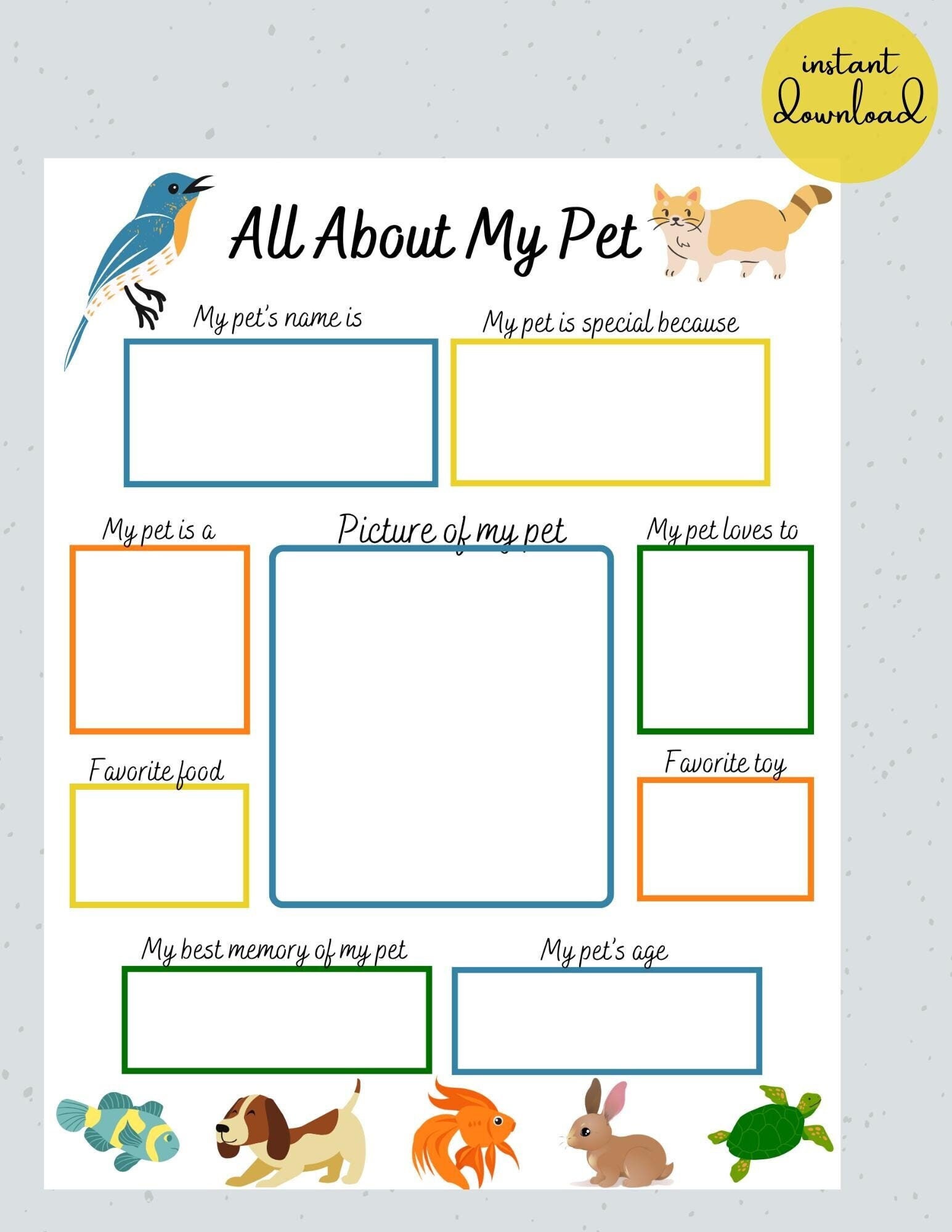 All About My Pet Printable Worksheet, Kids Activity Sheet, Homeschool ...