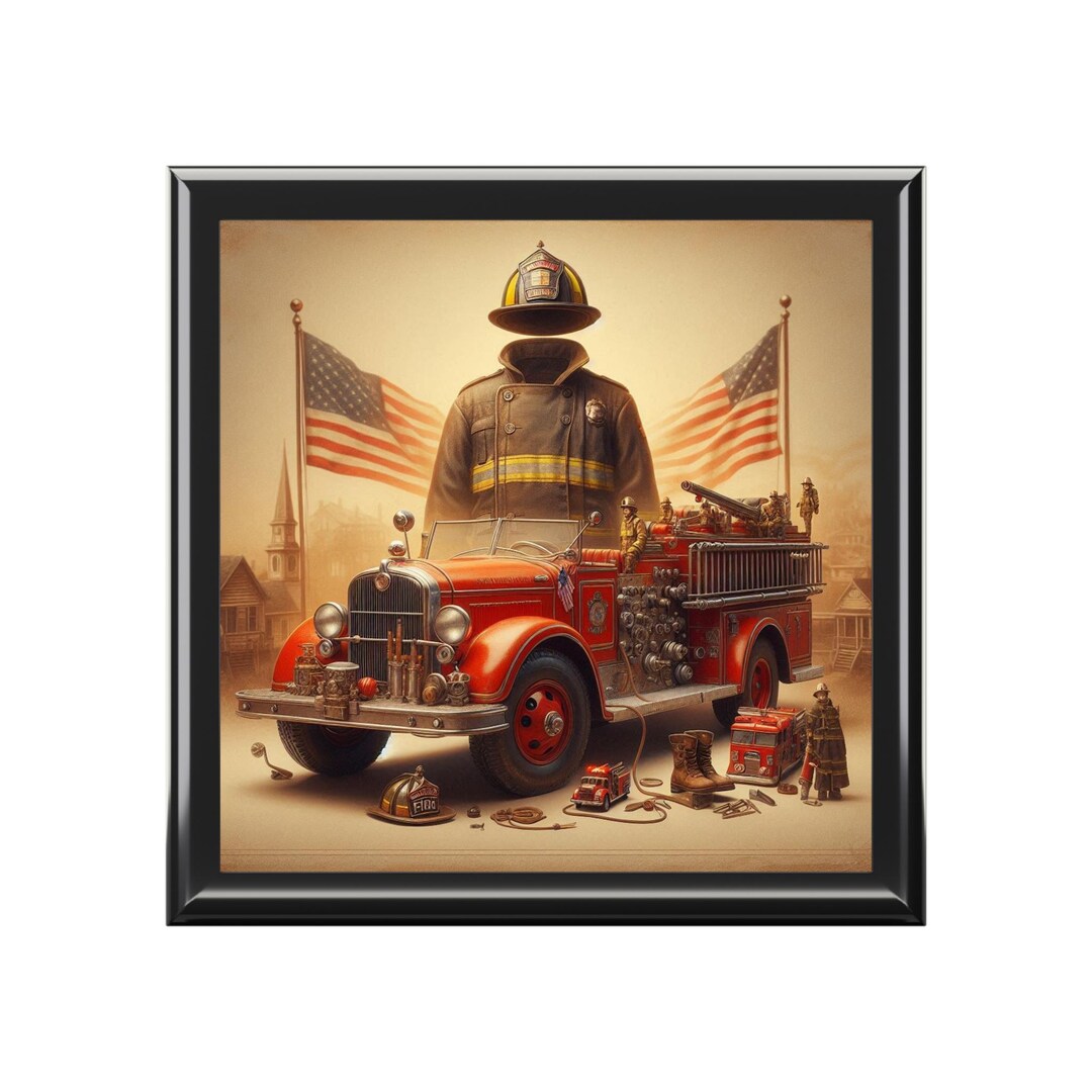 Heroic Firefighter Keepsake Box, Vintage Fire Truck Decor, Gift for ...