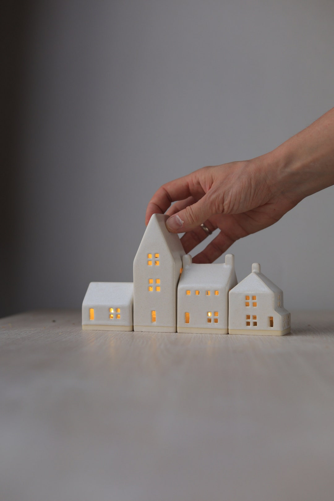 White Christmas Village Display. Handmade Miniature Luminary Houses for ...