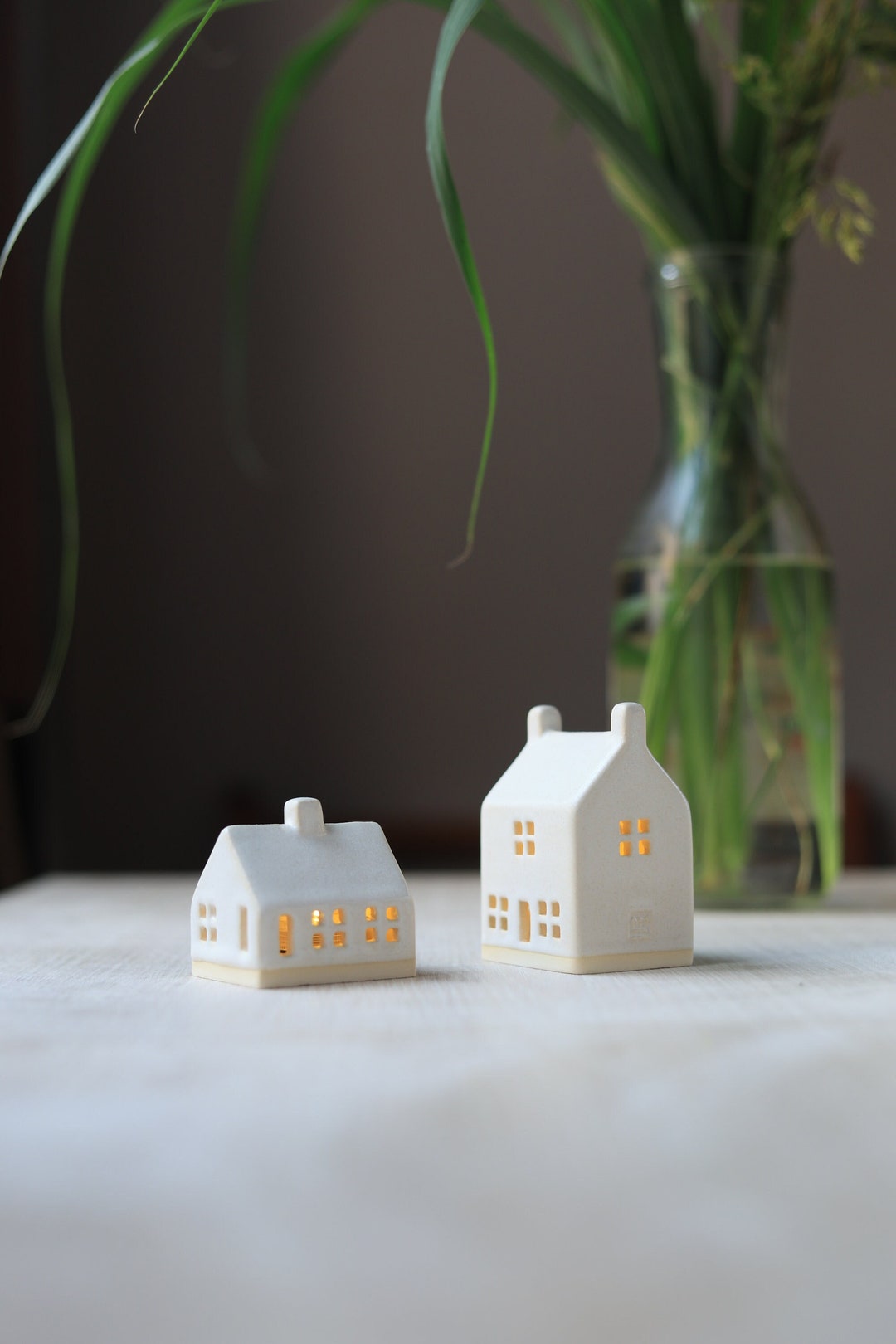 White Miniature Houses - Little Ceramic Village Display for Mantel ...