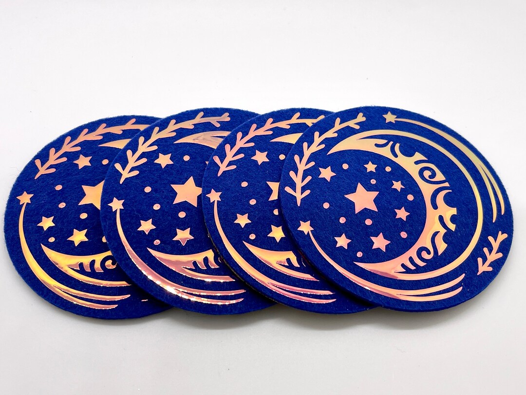 Handmade Holographic Crescent Moon Felt Coasters | Crescent Moon ...