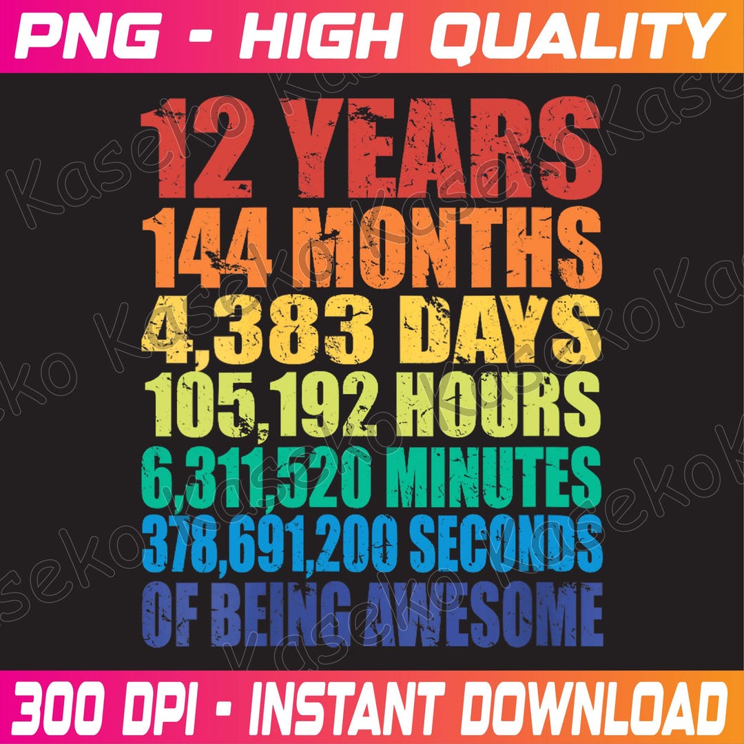12th Birthday Cool 12 Years Old Png, Twelfth Birthday Png, 12 Years Old ...