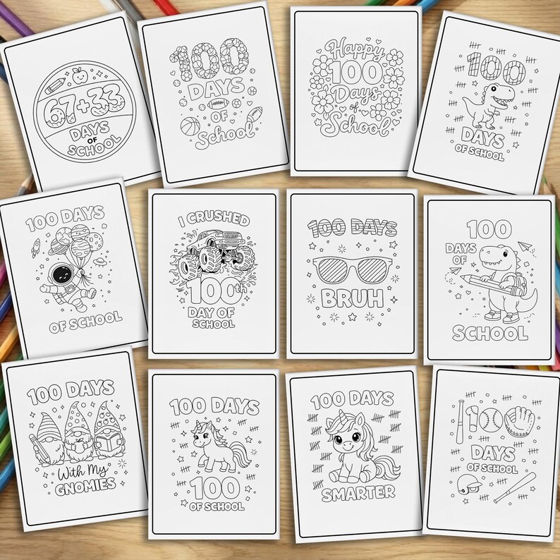 100 Days of School Coloring Page Set - 100 Days Class Activity - 100 ...