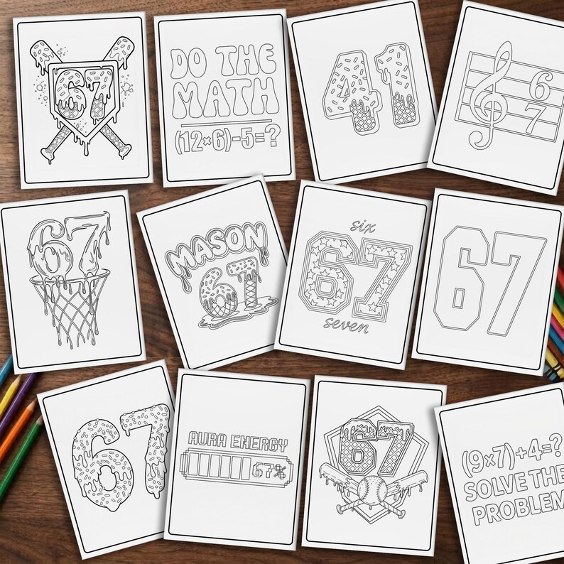 67 Meme Coloring Page, Gen Alpha Slang, Holiday Coloring, Six Seven 6 7 ...