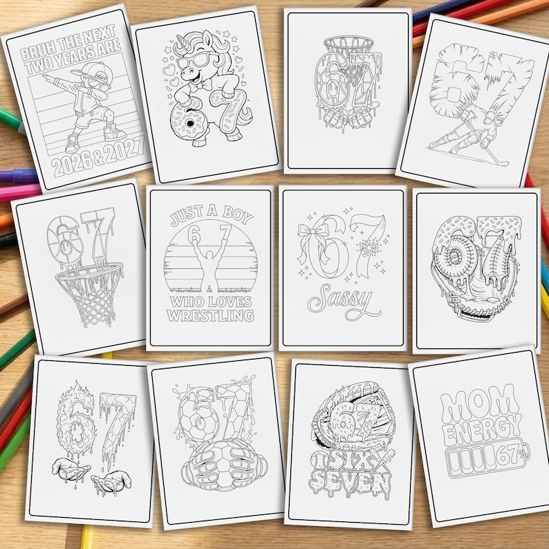 67 Coloring Book, Printable Six Seven Coloring Pages, Six Seven Viral ...