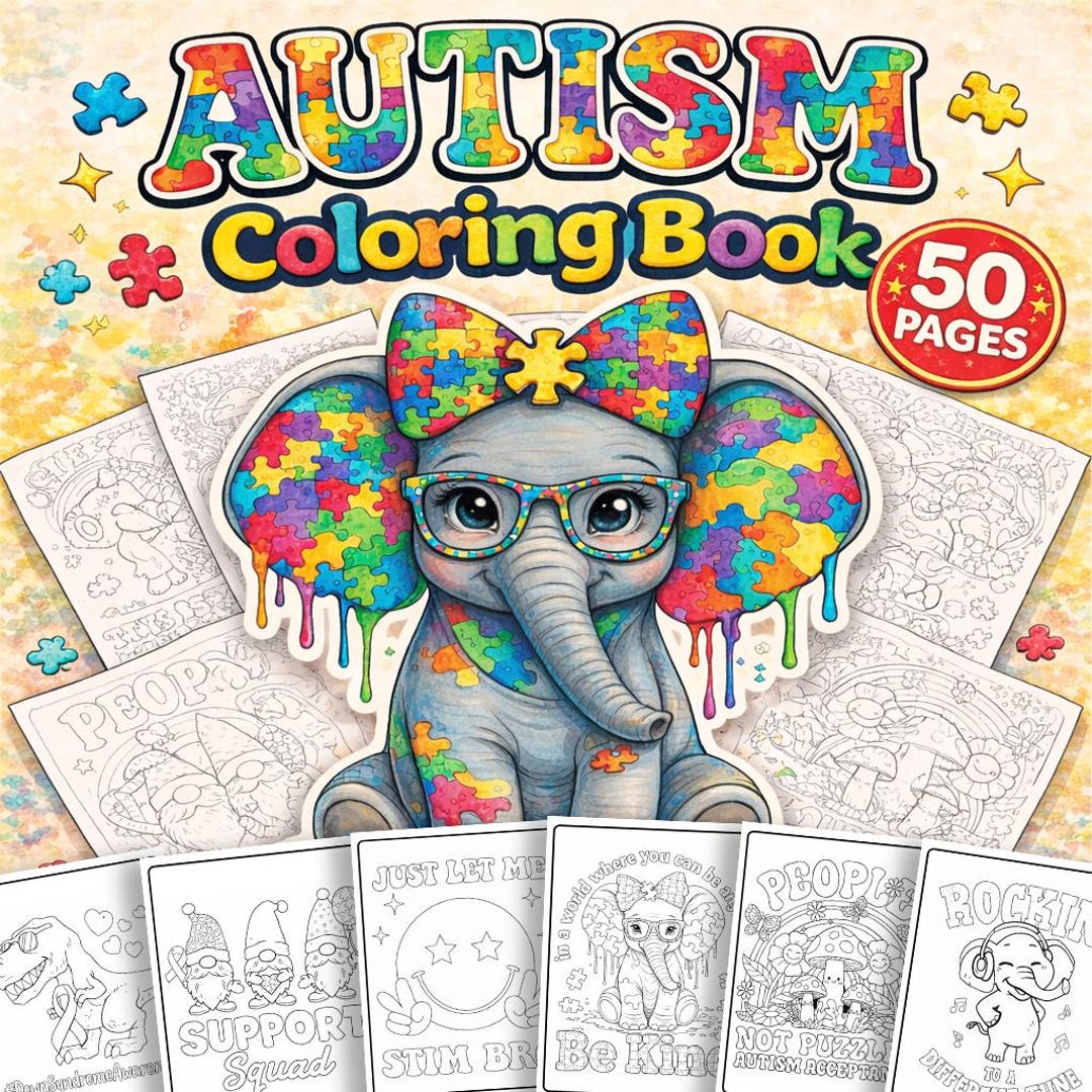 Autism Coloring Book 50 Pages, Neurodiversity Puzzle Ribbon Coloring ...