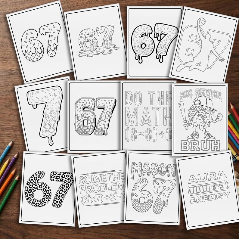 67 Meme Coloring Page, Gen Alpha Slang, Holiday Coloring, Six Seven 6 7 ...