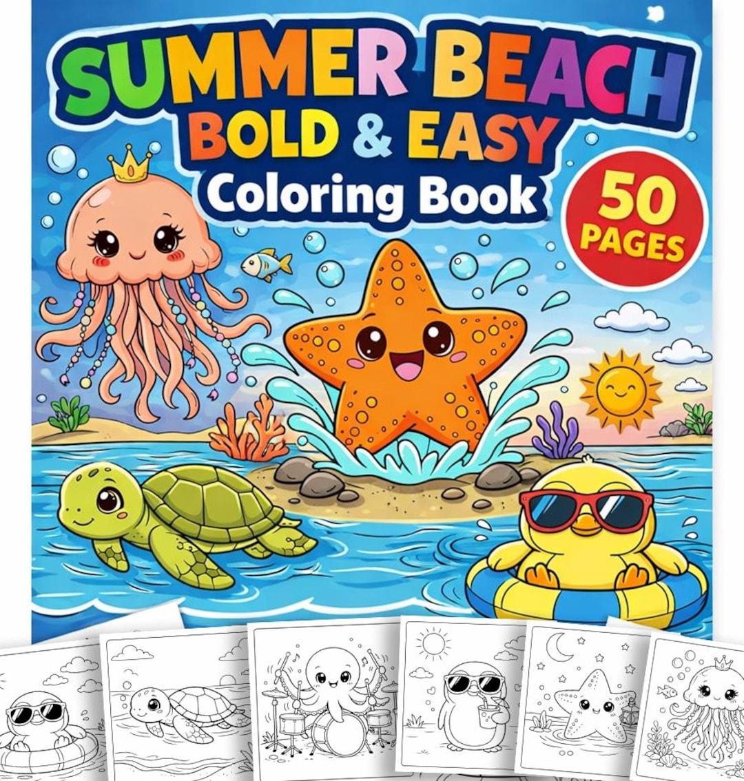 Summer Beach Bold & Easy Coloring Book, Beach Coloring Book, Easy ...