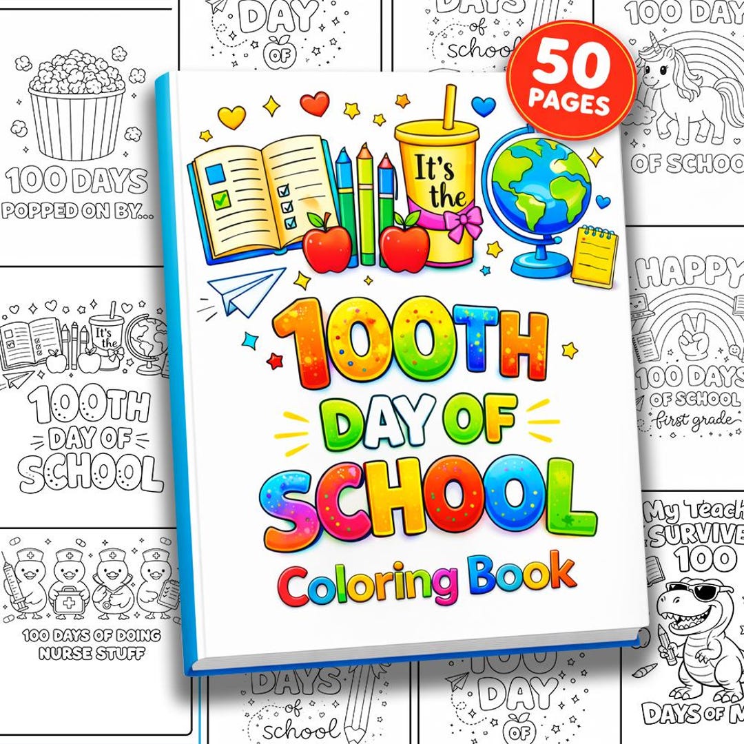 100 Days of School Coloring Book,100th Day of School Coloring Book, 100 ...