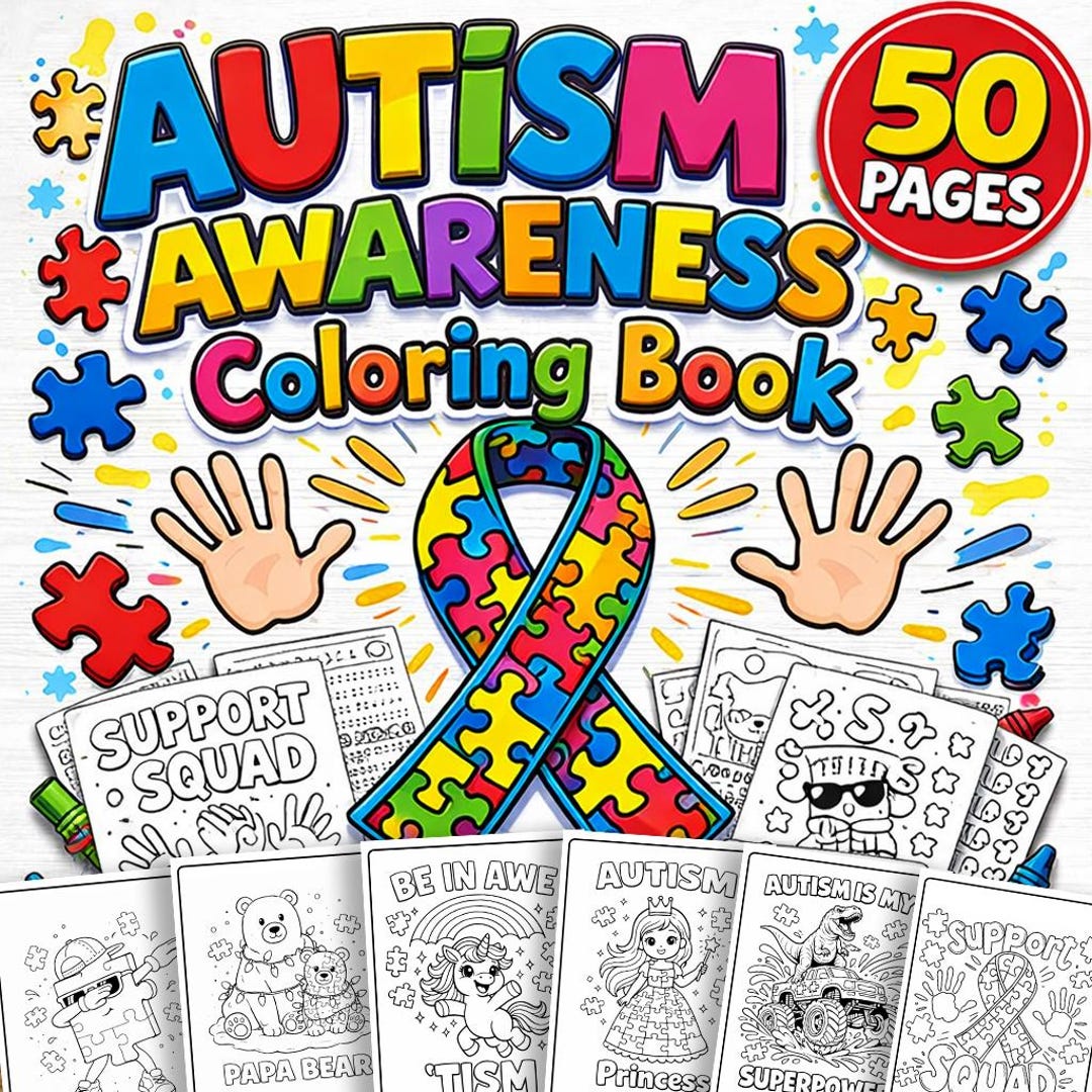 Autism Awareness Coloring Book, Support and Inclusion Coloring Pages ...