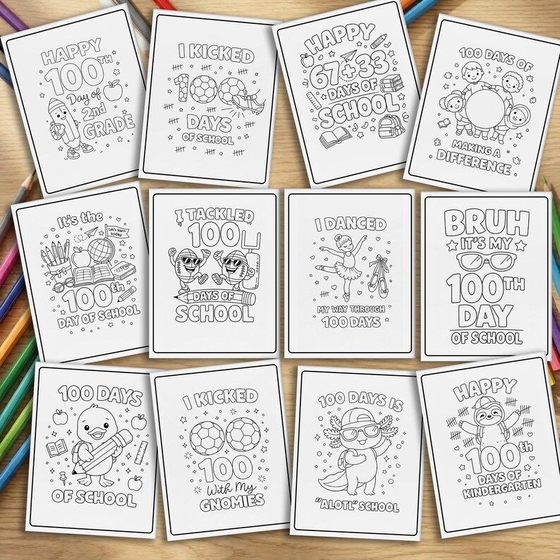 100 Days of School Coloring Page Set - 100 Days Class Activity - 100 ...