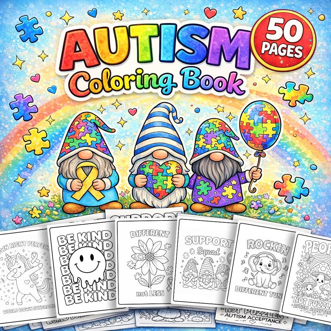 Autism Coloring Book 50 Pages, Puzzle Awareness Coloring Pages ...