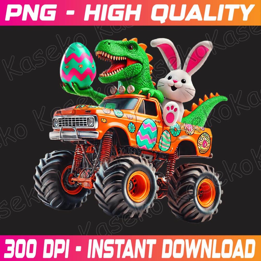 Bunny T-rex Easter Monster Truck Dino Funny Png, Bunny T-rex Easter Png ...