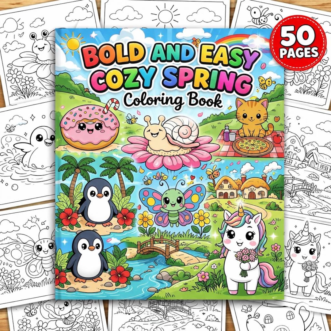 Bold and Easy Cute Spring Coloring Book, Simple Floral and Bunny ...