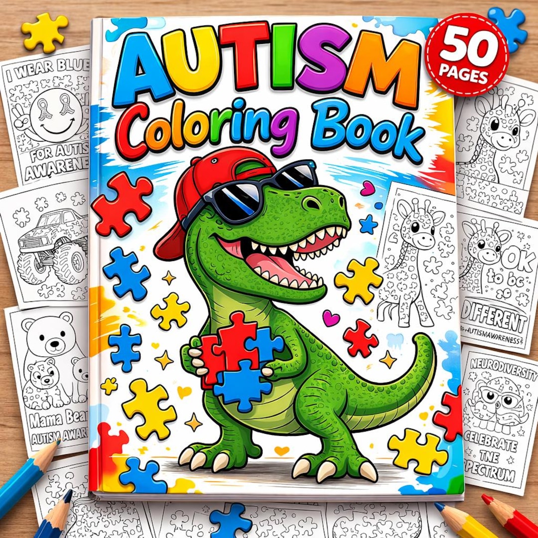 Autism Coloring Book 50 Pages, Neurodiversity Awareness Coloring Pages ...