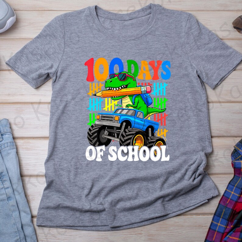 100th Day of School Monster Truck Dinosaur 100 Days School Png, 100 ...