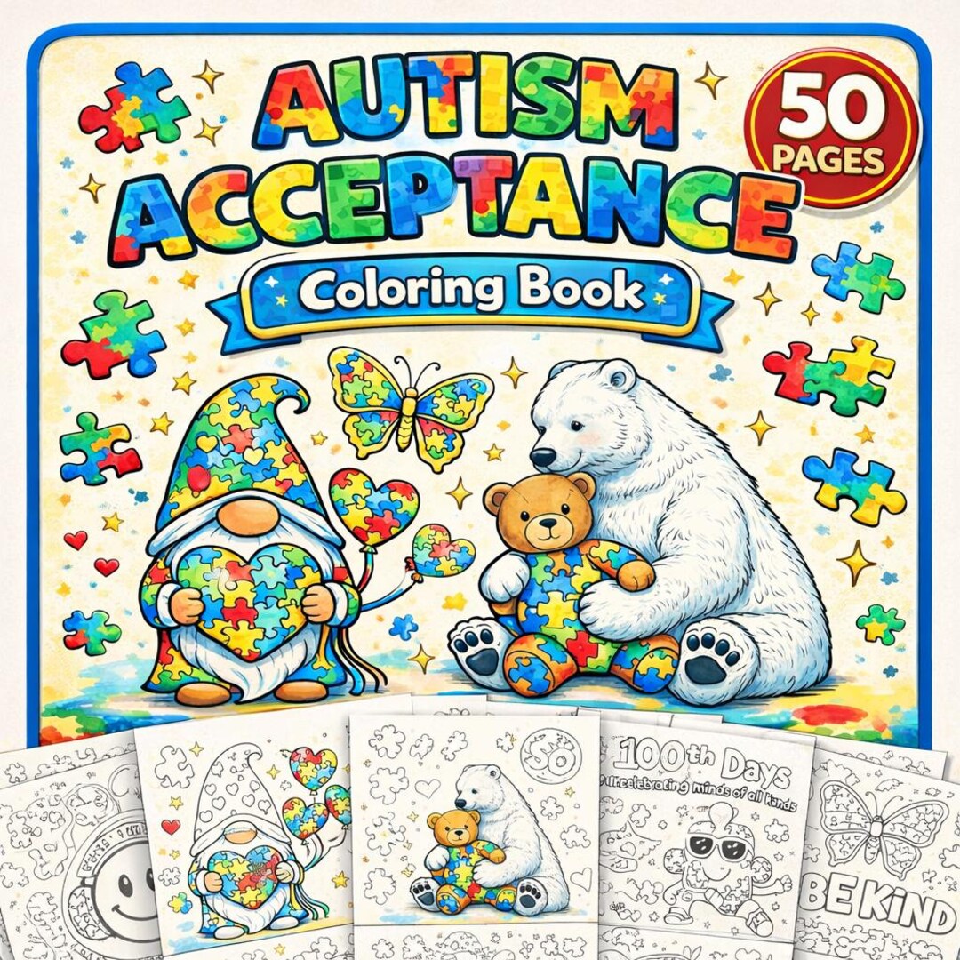 Autism Acceptance Coloring Book 50 Pages, Neurodiversity Inclusion ...
