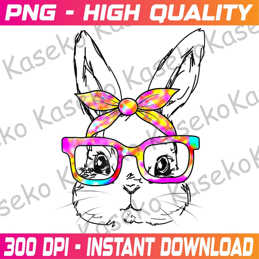 Dy Cute Bunny Face Tie Dye Glasses Easter Day Png, Bunny Coquette Bow ...