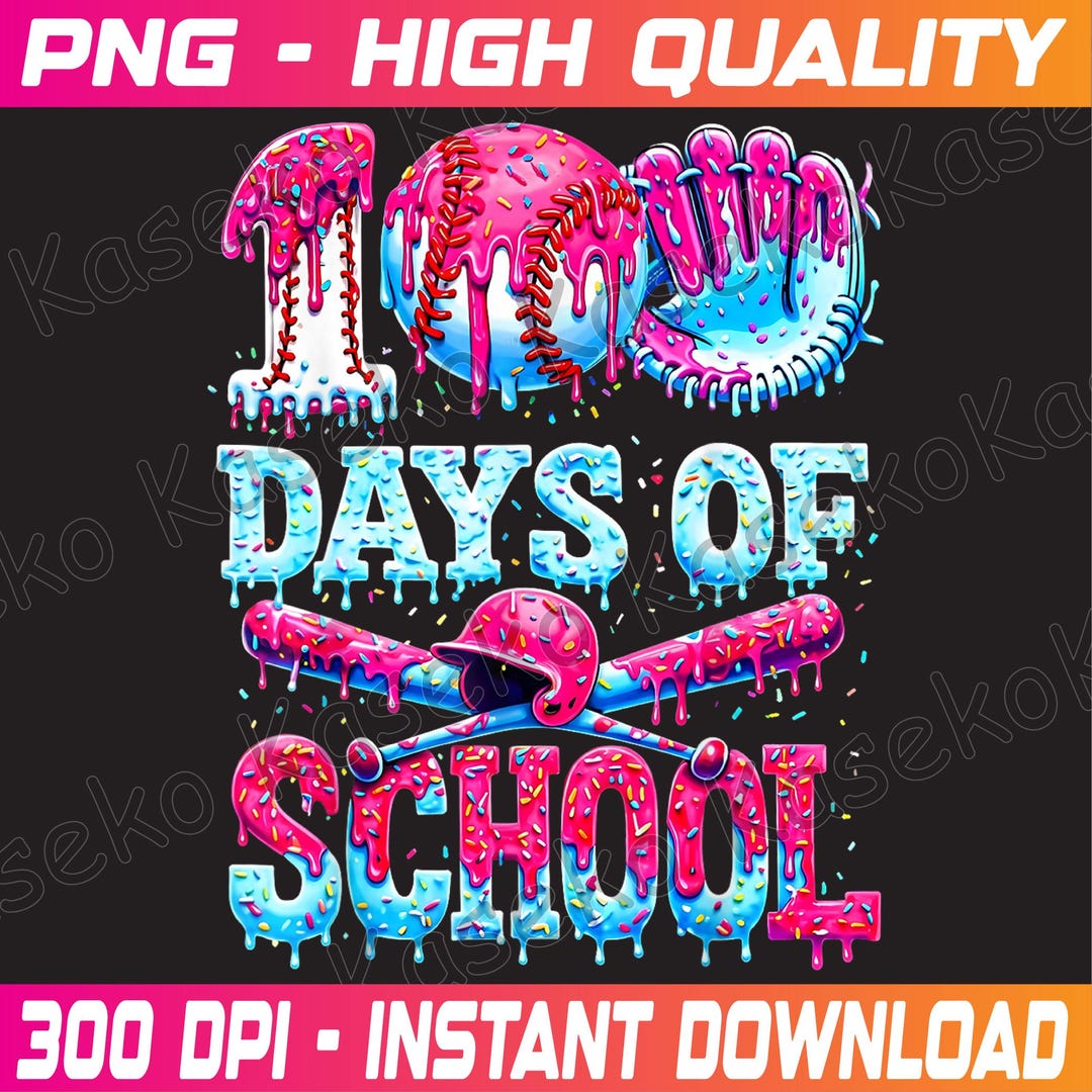 100 Days of School Baseball Ice Cream Drip Png, Sport Baseball Ice ...